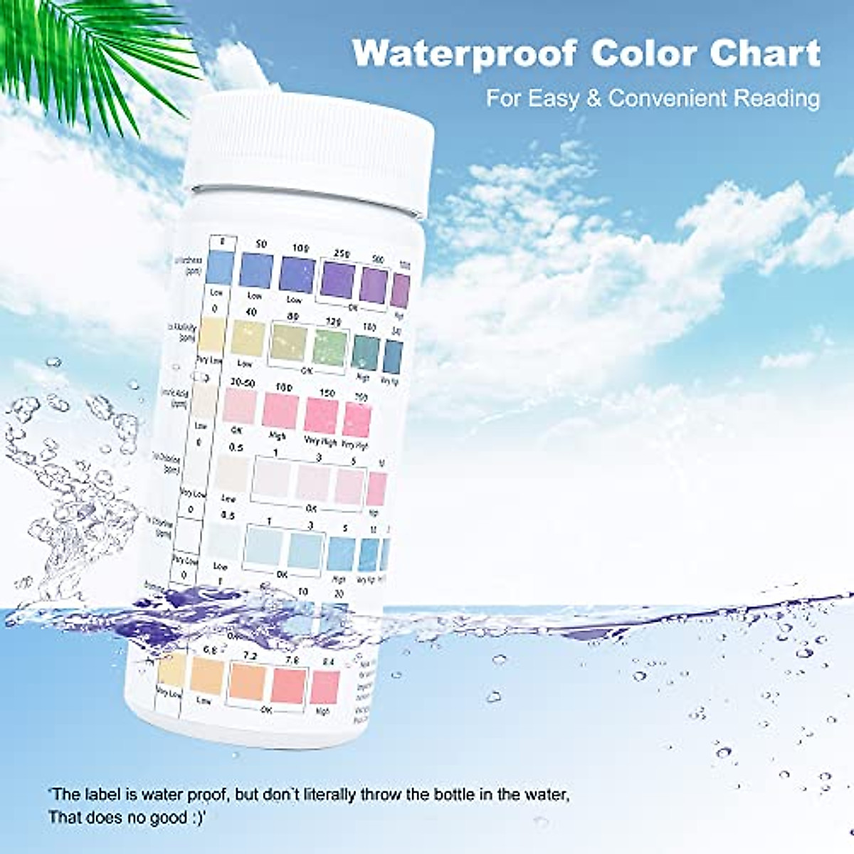 DOLFIN 7-Way Pool Test Strips, 150 Strips Water Chemical Testing for Hot tub and Spa, Accurate Test Bromine, Total Alkalinity, pH, Free Chlorine, Total Hardness, Cyanuric Acid, and Total Chlorine