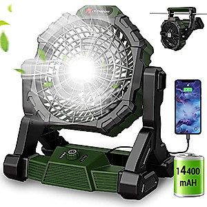 16 inch Camping Fan for Tents, Dr. Prepare Portable Floor Fan with Led Light, 14400mAh Rechargeable Cordless Battery Operated Fan for Camping, Outdoor Fan for Picnic, BBQ, Fishing, Travel, Farming
