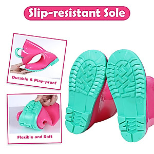 Colorxy Kids Rain Boots for Boys Waterproof Toddler Rain Boots with Easy-On Handles, Hot Pink Size Big Kid 4