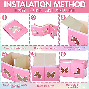 Geetery Extra Large Toy Chest Storage Box Girls Toy Storage Chest Unicorn Toy Organizer with Lid 40.4 x 14.0 x 16.3'' Collapsible Storage Bin with Handle and Mesh Pocket for Nursery Playroom Bedroom