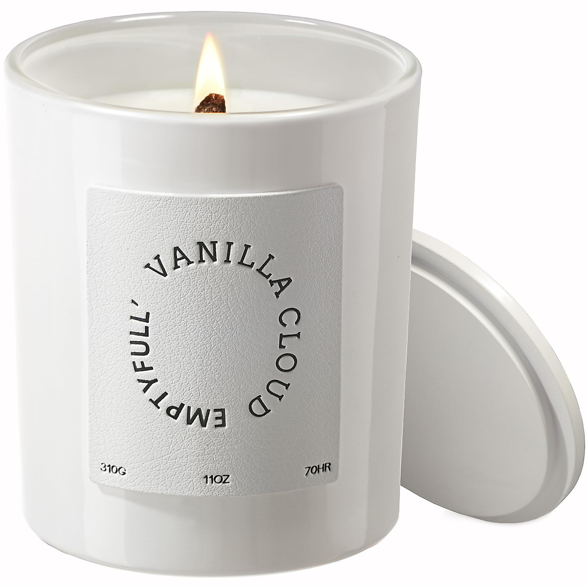 EMPTYFULL Vanilla Scented Candles, Wood Wick, 11 oz Large Candle, Natural Soy Candles 70 Hours Long Burning for Home, Aesthetic Candle, Perfect Spiritual Aromatherapy Gift for Women Men Mother’s