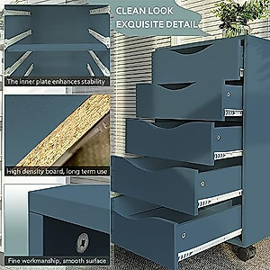 EDGEWOOD 5 Drawer Vertical File Cabinet Filing Storage Wood Organizer Dresser Chest, 16" D x 16" W x 26" H, Blue