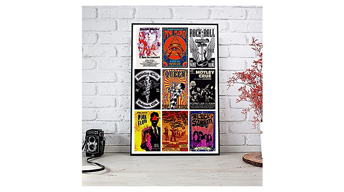 Vintage Rock Poster Set - 50 Unique Retro Wall Art for Bedrooms