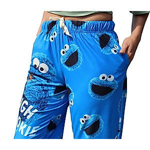 BRIEF INSANITY Lounge Pajama Pants for Men and Women | Sesame Street Cookie Monster Tough Cookie Graphic Print Pattern Bottoms - Comfy, Ultra Soft, Unisex Loungewear Pants (Tough Cookie, Medium)