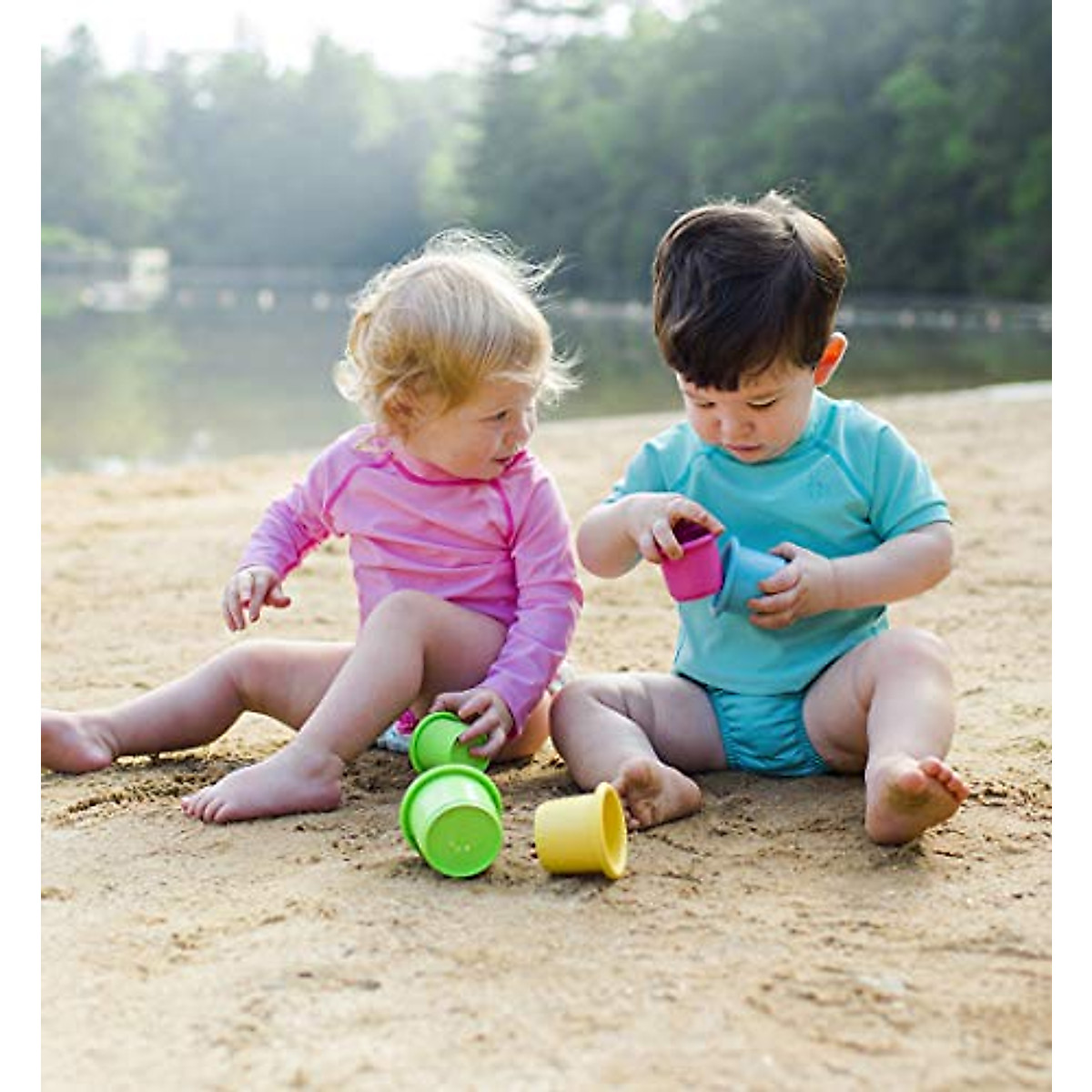 green sprouts Sprout Ware Stacking Cups made from Plants (6 cups) | Encourages whole learning the healthy & natural way | Fun for bath, pool, water, & sand play, Holes for sifting & sprinkling 6 Count (Pack of 1)