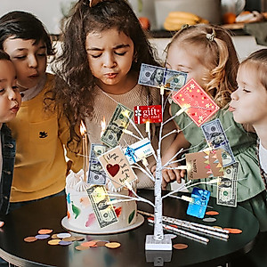 NEEDOMO Money Tree Gift Holder, 24" 2FT Lighted Birch Trees with LEDs, Battery Powered Timer with 12 Clear Clips Card, for Christmas, Lottery Ticket, Memo, Birthday, Wedding, Photo, Graduation (White)