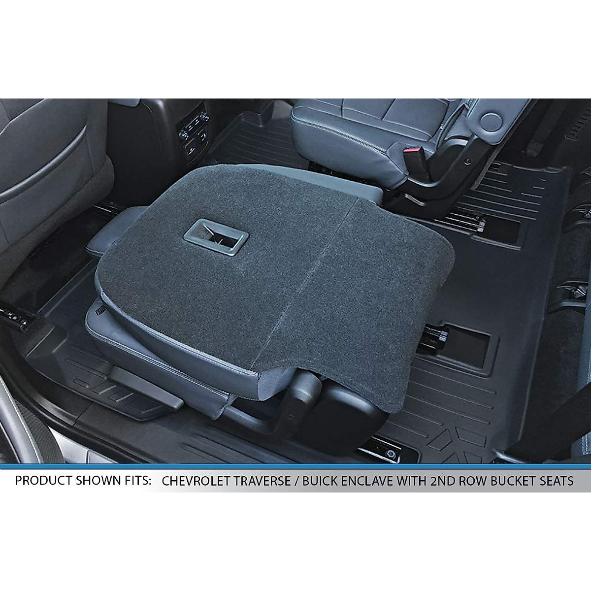 SMARTLINER Custom Fit Floor Mats 3 Row Liner Set Black Compatible with 2018-2023 Chevrolet Traverse with 2nd Row Bucket Seats