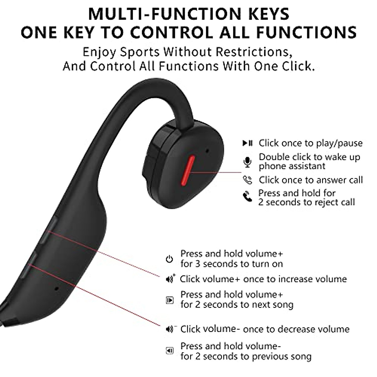 Open Ear Air Conduction Headphones, Wireless Earphones Bluetooth 5.3 Headset, Up to 10+ Hours Playtime Sports Headphones for Running/Cycling/Hiking/Gym/Climbing/Driving/Music/Gaming/Working (Black)