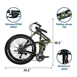 EUROBIKE Folding Mountain Bike 26 inch for Youth Boys and Girls Young Adult Men and Women Offroad Bicycle G6 (Green)