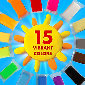 Air Clay Fun Activity Bucket - 15 Vibrant Colors and 5 Modeling Tools - Air Dry Clay for Kids - Soft Molding Clay for Kids - DIY Sculpting Art Craft Supplies Kits Gift - Magic Clay for Kids Ages 6+