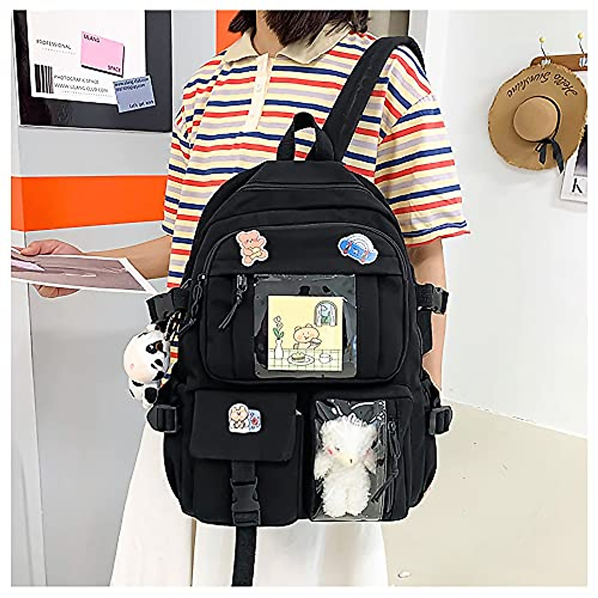 Sunny Fanny OU Aesthetic Backpack.Japanese Kawaii Backpacks School Bag With Pendant. Small Backpack. School Supplies