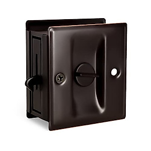 HOMOTEK Privacy Sliding Door Lock with Pull Oil Rubbed Brass- Replace Old Or Damaged Pocket Door Locks Quickly and Easily, 2-3/4”x2-1/2”, for Door Thickness for 1-3/8”