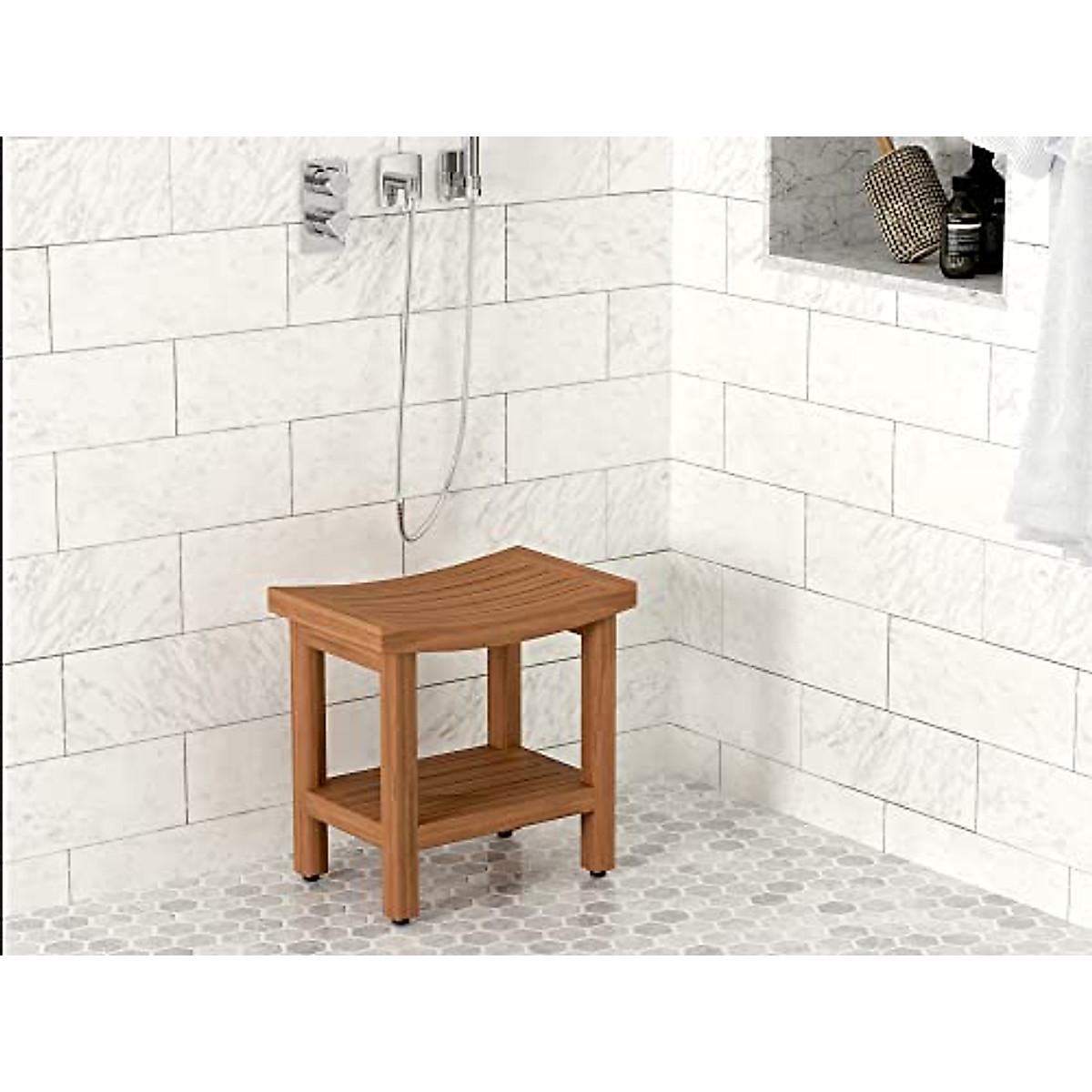 AquaTeak Patented 18" Sumba Teak Shower Bench with Shelf