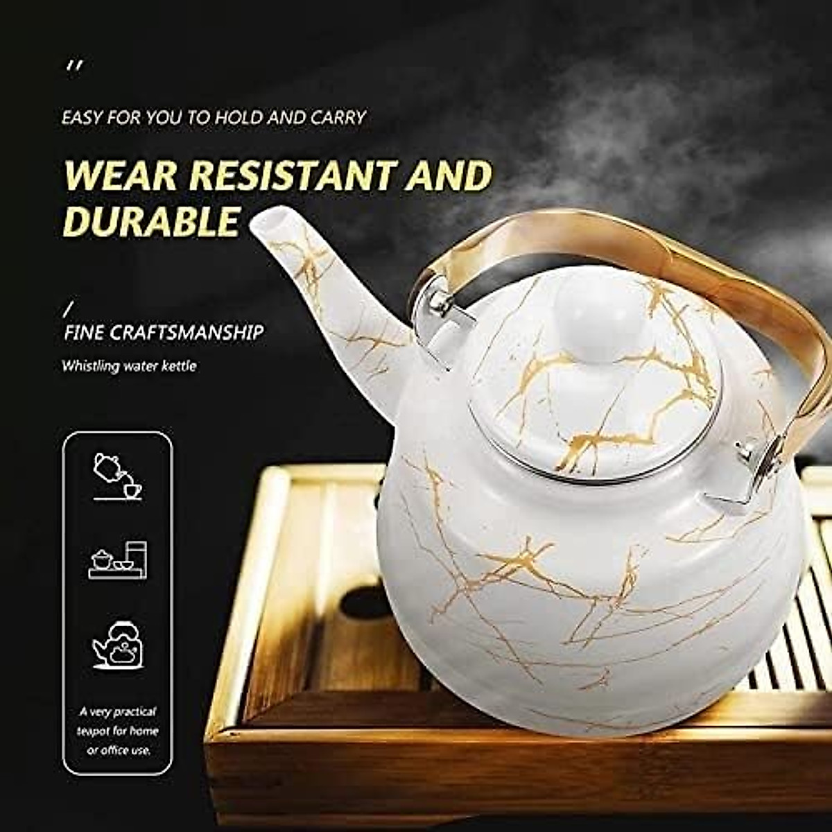 Kettle Stovetop Whistling Tea Kettle 1.7L Enamel Kettle Stove Top Coffee Kettle Flat Bottom Kettle Tea Kettle Milk Jug for Gas Stove and Induction Cooker Tea Kettle Stovetop Teapot