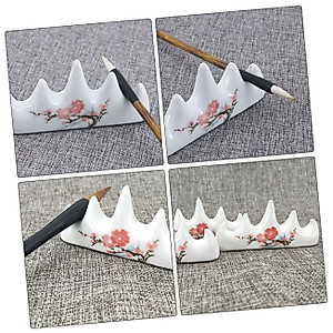 COHEALI 2pcs Brush Holder Chinese Decor Brush Pen Calligraphy Brush Table Stand Painting Writing Brush Rest Decked Pen Stand Pen Rack Calligraphy Supplies Bench Plum Bossom Ceramics White