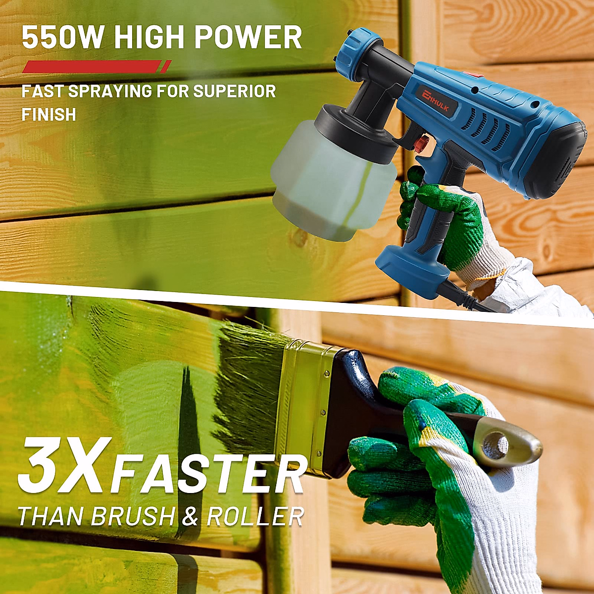 Enhulk Paint Sprayer, 700W HVLP Electric Paint Sprayer, Paint Gun with 1000ml Container, 5 Copper Nozzle, 3 Patterns, One-Button Disassembly, Spray Paint Gun for Home, Outdoors, Wall, Furniture, Fence