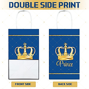 16 Pack Prince Party Gift Bags Prince Theme Birthday Party Treat Bags Blue Candy Goodie Bags Kraft Wrap Bags with Handles for Boys Kids Birthday Baby Shower Party Favors Supplies