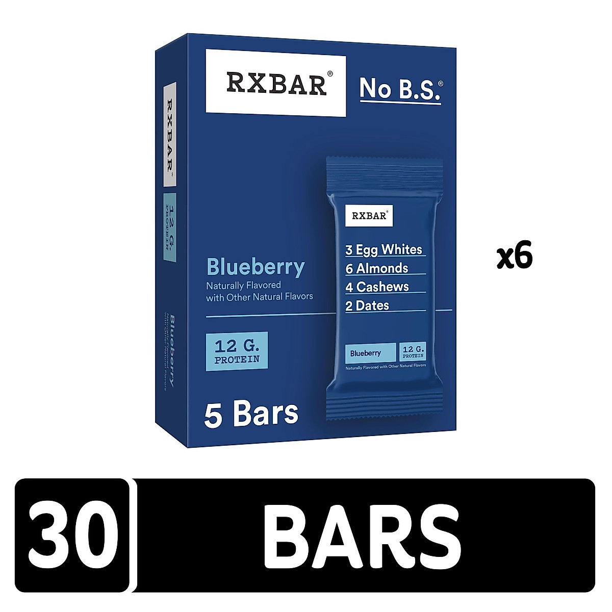 RXBAR Protein Bars, 12g Protein, Gluten Free Snacks, Blueberry (6 Boxes, 30 Bars)