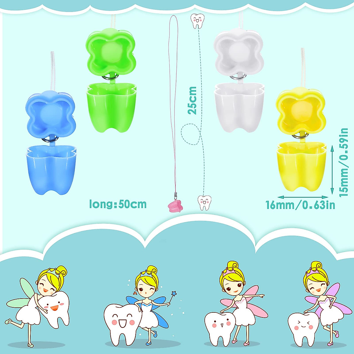 60 Pieces Lost Teeth Saver Necklace Organizer Milk Teeth Storage Box Necklace Cute Fairy Baby Teeth Keepsake Holder Children Teeth Save Box for Lost Teeth Storage Box, Children's Day Gifts