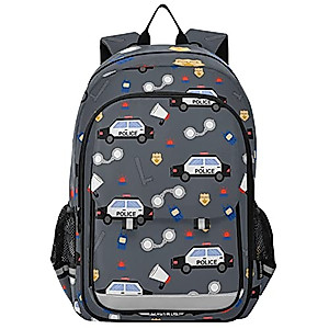 Glaphy Police Car Pattern Backpack School Bag Lightweight Laptop Backpack Student Travel Daypack with Reflective Stripes