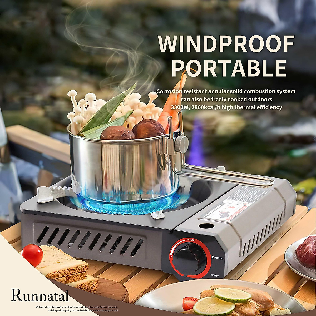 Runnatal Portable Camping Stove, 3300W High Power Butane Stove, Windproof Camping Stove, High Temperature Resistance, Perfect for Camping, Hiking and Emergency