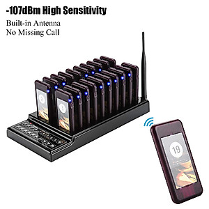 20 Channels Wireless Calling System, Restaurant Guest Paging System with Charging Dock and 20 Chargeable Pagers for Restaurant Food Truck Church Hospital