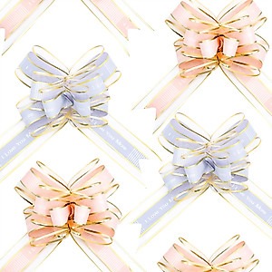 10 Pcs 6" Large, Wedding Pull Bow Organza Striped Ribbon String, Pull Bows, String Bows, Basket Pull Bows, Wedding Party Bridal Giftwrap Wrapping Bows -Pink