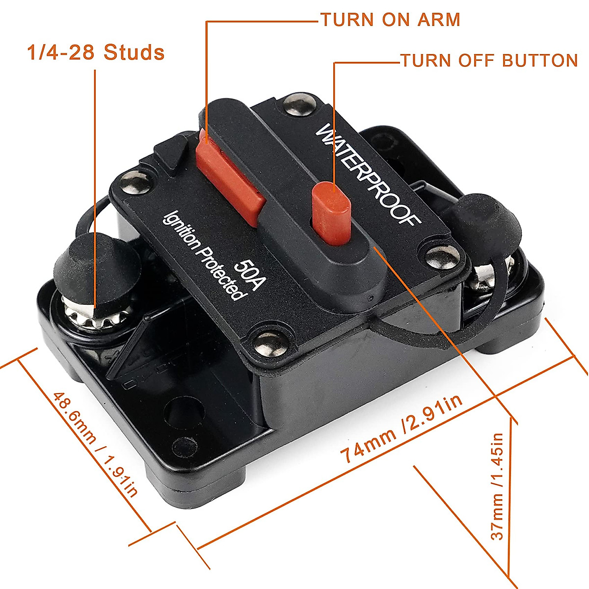 RVCAZON 50 Amp Circuit Breaker Trolling with Manual Reset Car Marine Trolling Motors Boat ATV Manual Power Protect for Audio System Fuse 12V-48VDC Waterproof (50Amp)