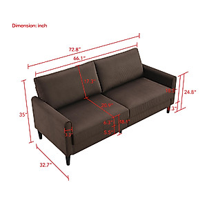 LULUTONG 72.8'' Upholstered Modern Sofa, 3 Seater Comfy Couch for Bedroom and Living Room, Designed for Small Spaces, Apartment, Bedroom, Dorm, Office, Easy Assembly (Corduroy, Dark Brown)