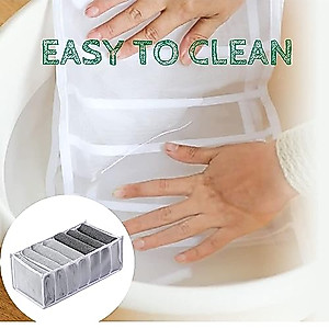 Washable Wardrobe Clothes Organizer, Upgraded 2Pcs Leggings T-Shirt Compartment Storage Box with Handles, 7 Grids Closet Organizers Storage, Foldable Drawer Mesh Separation Box for Bedroom(White)