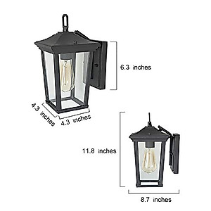 RUZINIU Outdoor Wall Lantern Exterior Porch Light Fixtures with Clear Glass Shades for Patio, Garden, Garage, Front Door, Black