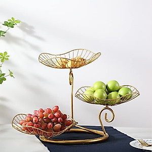 RAUVOLFIA Fruit Bowl, 3-Tier Fruit Basket Holder, Decorative Fruit Bowls Stand, Gold