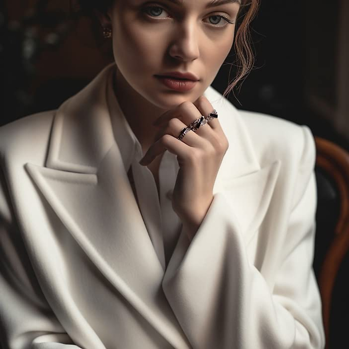 Gbinitail 3Pcs Trendy & Punk Adjustable Ring Set for Women and girls - Platinum-Plated, Stackable, Enamel & Hollow Silver Rings, sizes 5.5 to 7.5