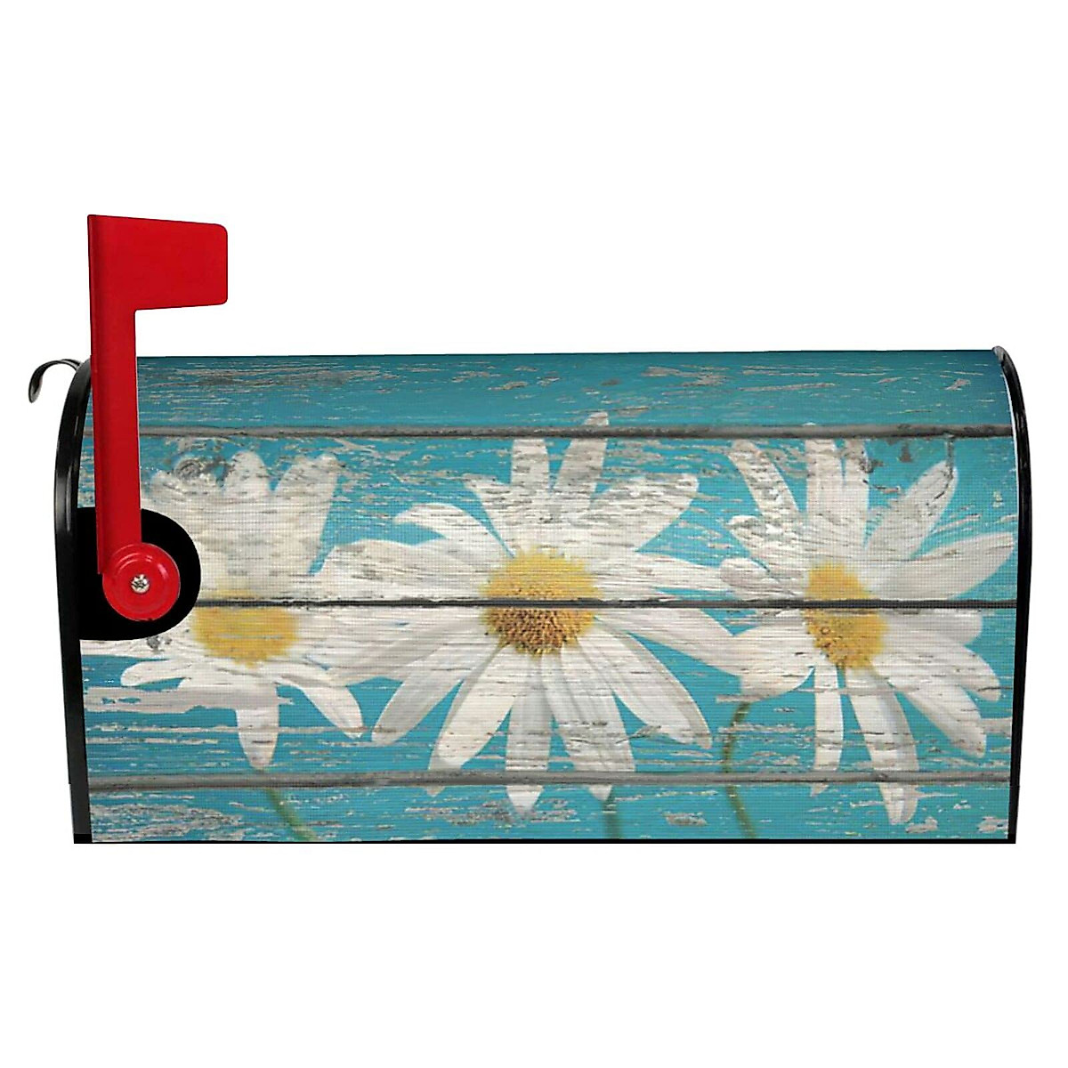 Rustic Spring Daisy Mailbox Covers Magnetic Standard Size 21x18 Inch Teal Old Wood Board Mailbox Decals Mailbox Wrap Post Letter Box Cover Mailbox Post Cover for Garden Yard Decor