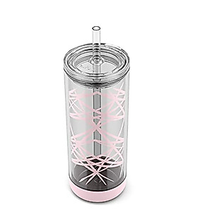 Ello Peak Double Wall Insulated Plastic Tumbler with Straw, 22 oz, Pink Satin Lasers