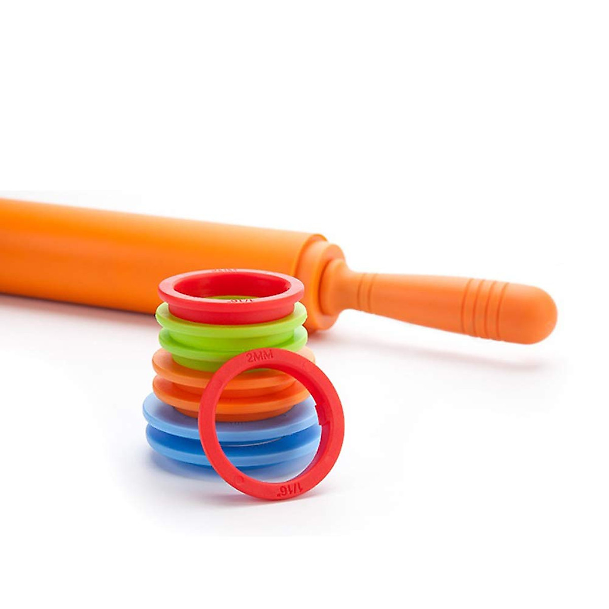 Adjustable Rolling Pin, Dough Roller, Silicone Rolling Pins with 4 Thickness Rings for Baking Dough, Pizza, Pie, Pastries, Pasta, Cookies(Orange)