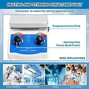 Yaeccc Magnetic Stirrer 4.7 x 4.7 Inch Heating Plate Magnetic Mixer SH-2 Hot Plate 1000ml Stirring Capacity Magnetic Stirrer Kit 180W 0~1600RPM 1L Volume Heating Power