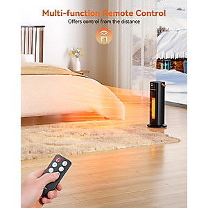 OPODEE Space Heater, 1500W PTC Ceramic Heating 18" Electric Space Heater for Office, Large Room, Indoor Use, Bedroom, Portable Heater with Thermostat, Safety Protection, 70°Oscillating, 24H Timer