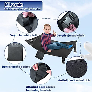 Mity rain Airplane Seat Extender for Kids, Portable Footrest, Baby Airplane Bed with Side Pockets, Flying Travel Essentials with Extended Area 11×4.7 in for Leg Rest & Lie Down（Black）