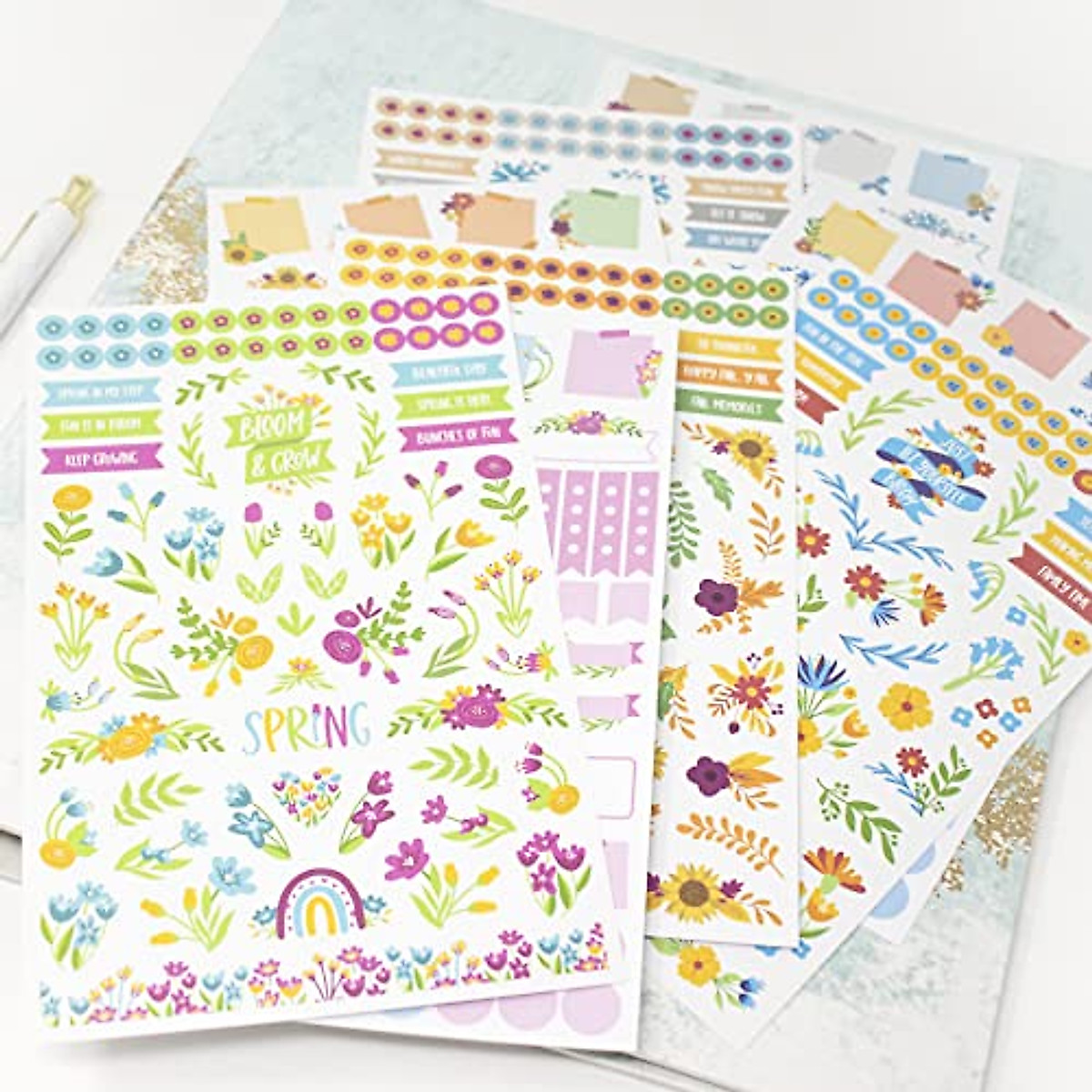 bloom daily planners Decorative Floral Planner Sticker Sheets - Variety Sticker Pack for Decorating, Planning, Scrapbooking, etc.