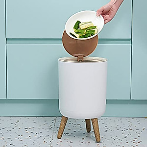 High Foot Trash Can, Home Creative with Lid Press Living Room Bathroom Kitchen Garbage Can Strong Nordic Style Trash Can White 14.2'' x 8.6''