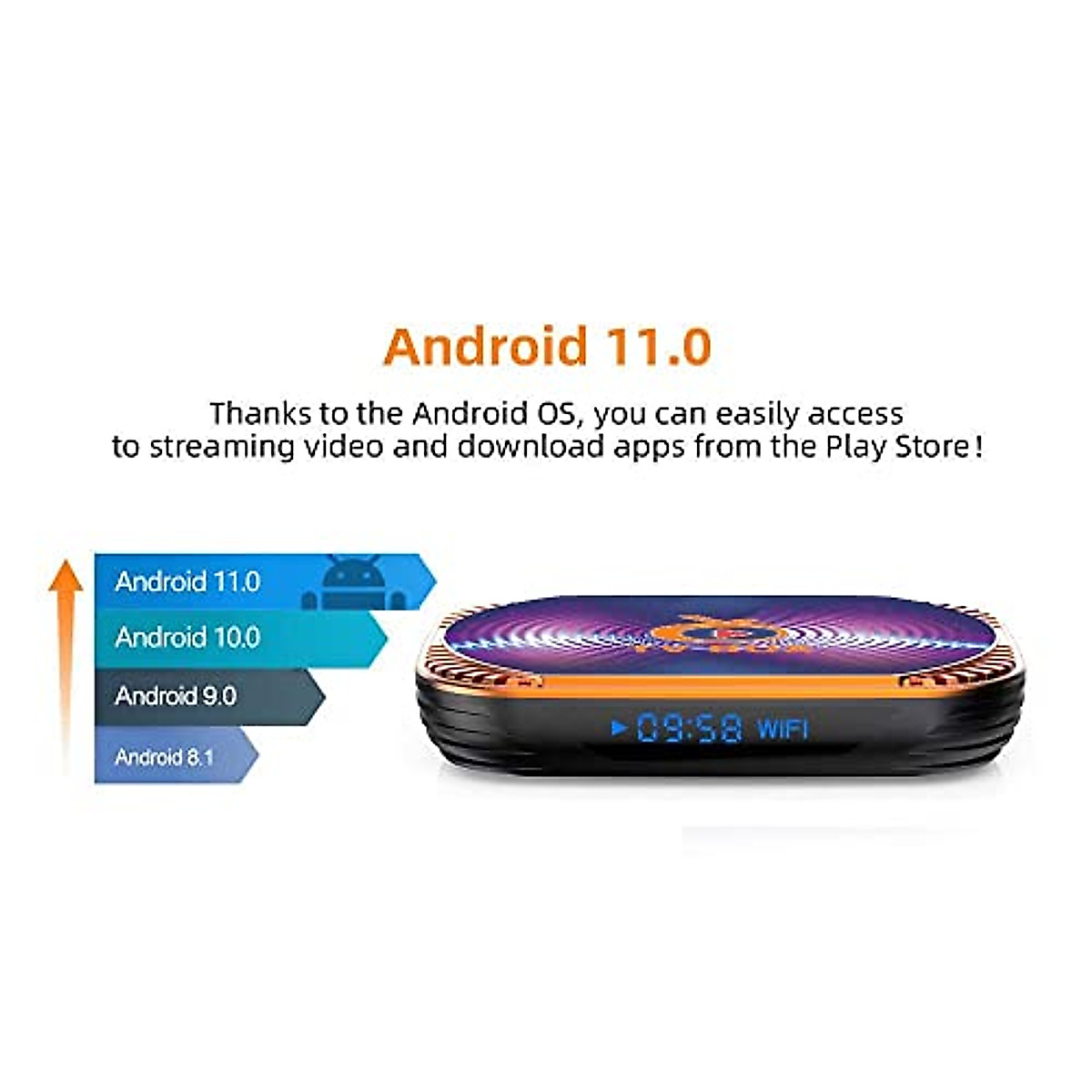 Android 11.0 TV Box 4GB RAM 64GB ROM TV Box MXIII X4 Amlogic S905X4 64-bit Quad Core with Dual Wi-Fi 2.4G/5.0G, BT 4.0/ 3D Ultra HD 8K/ H.265/ 1000M LAN/ USB 3.0 Smart TV Box