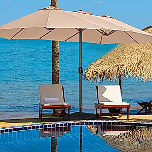 SUPERJARE 14FT Outdoor Patio Umbrella with Base Included, Extra Large Table Umbrella with Fade Resistant Canopy, Double Sided Outdoor Umbrellas for Pool, Deck, Market, Backyard-Beige