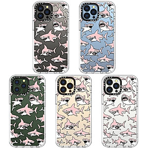 MOSNOVO Case for iPhone 13 Pro Max, [Buffertech 6.6ft Military-Grade Drop Protection] [Anti Peel Off Tech] Clear TPU Bumper Phone Case Cover Design - Pink Sharks