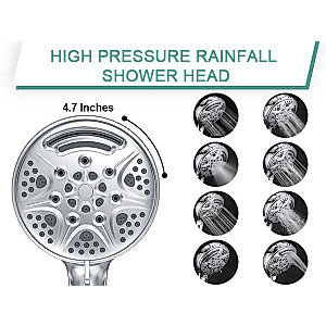 SR SUN RISE 9 Inch High Pressure Rain Shower Head Combo with Filtered Shower Wand, 8 Water Spray Modes Shower Head with 71 Inch Extra Long Hose