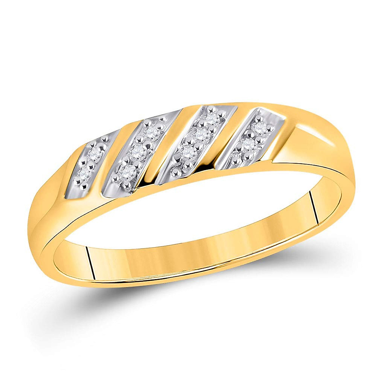 Sizes - L = 8, M = 11 - 10K Yellow Two Tone Gold Round Diamond Halo Circle Trio Three Ring Set - Matching His and Hers Engagement Ring & Wedding Bands - Prong Set Solitaire Center Setting Shape with Channel Set Side Stones (.28 cttw.) - Please use drop do
