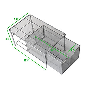 Mind Reader Organizer Storage Basket, 15.4” L x 9.4” W x 7.5” H, Silver (Pack of 2)