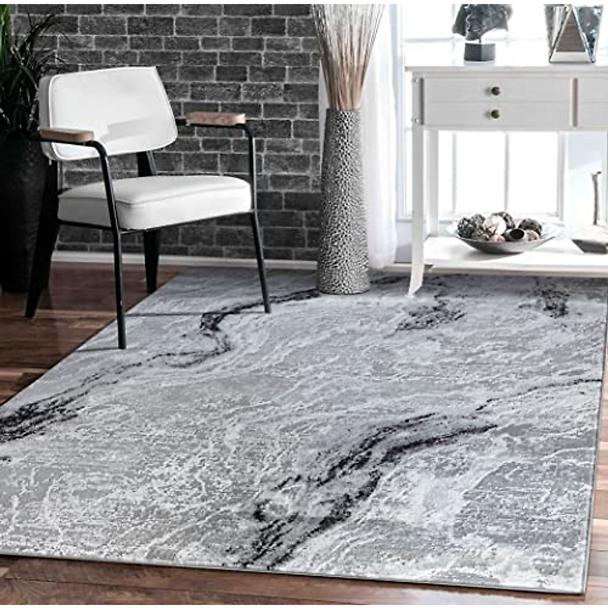 GLORY RUGS Modern Abstract Area Rug 8x10 Grey Black Large Rugs for Home Office Bedroom and Living Room