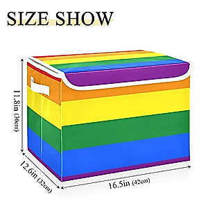 Krafig Novelty Rainbow Flag Foldable Storage Box Large Cube Organizer Bins Containers Baskets with Lids Handles for Closet Organization, Shelves, Clothes, Toys