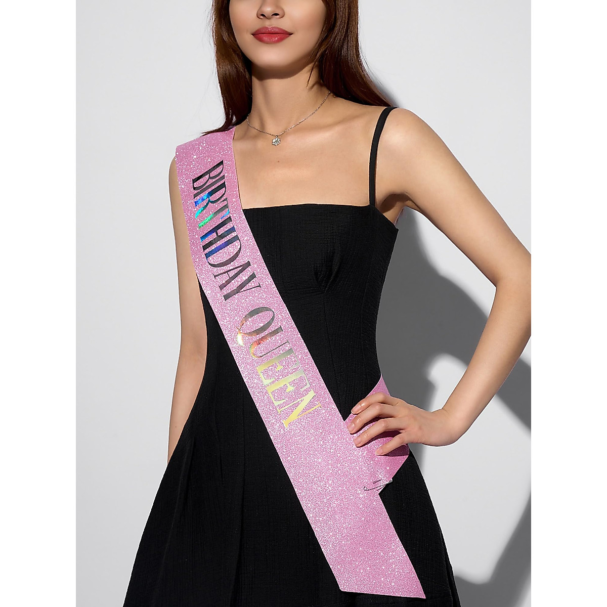 SWEETV Birthday Crowns for Women Pink Birthday Queen Sash and Tiara Set Rhinestone Princess Headband for Birth Day Party Photograph